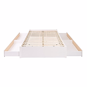Prepac Select Queen 4-Post Raised Platform 4-Drawer Storage Bed, Modern Queen Storage Bed with Drawers 83" D x 63" W x 16" H, White, WBSQ-1302-4K