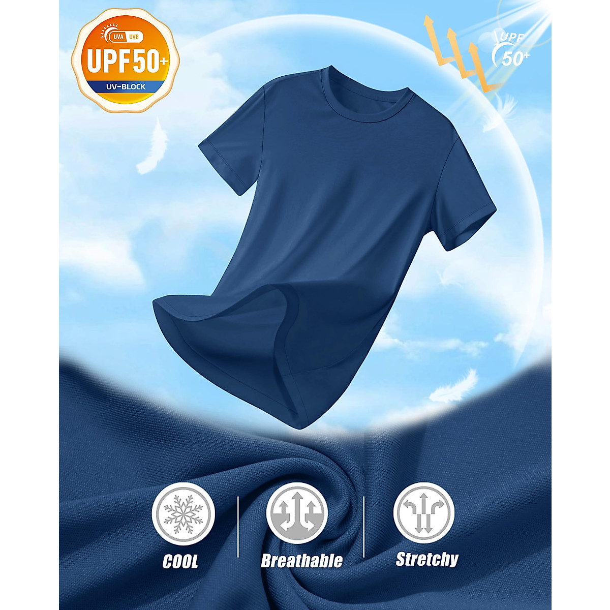 MAGCOMSEN Running Tops for Women Dry Fit Shirts Short Sleeve T-Shirts UPF 50+ Sun Protection Clothing Teal Shirts Cool Tee Shirts Blue Grey,L