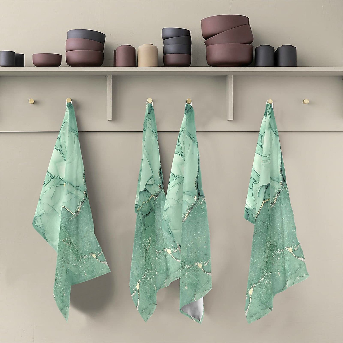 Kigai Kitchen Dish Towels Abstract Marble Mint Green Soft Tea Towel Set of 6 Absorbent Dishcloths Hand Towels for Dish Clean Cloth 28" x 18"