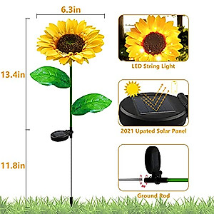 Greenke Sunflower Solar Lights Outdoor Garden Decorative, LED Solar Garden Flower Lights Waterproof for Yard Path Garden Patio Decoration - 2 Pack (Yellow)