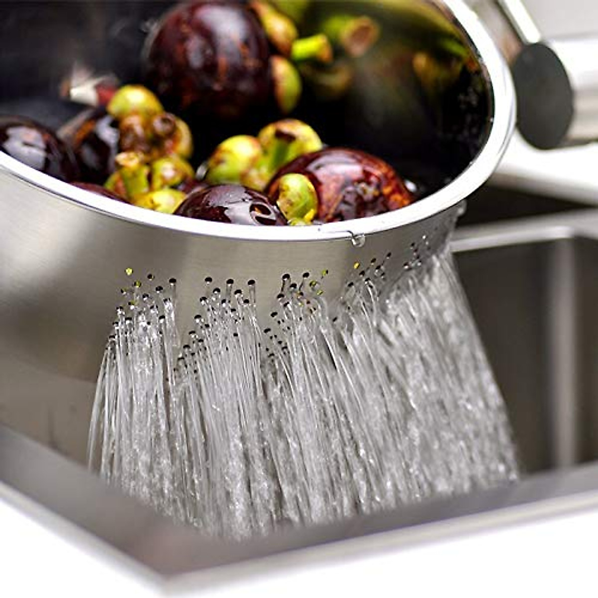 YUDONG Stainless Steel Rice Washing Bowl,With Side Drainer Stainless Steel Large Capacity Fruit Vegetables Practical Washing Bowl Kitchen Supplies Rice Sieve Durable