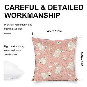 Ghost Pumpkin Halloween Throw Pillow Covers 18×18 Pillowcases Set of 1 Autumn Pattern Linen Decorative Square Pillow Case Cushion Covers Standard Size for Sofa Couch Outdoor Bed Pillow Protectors