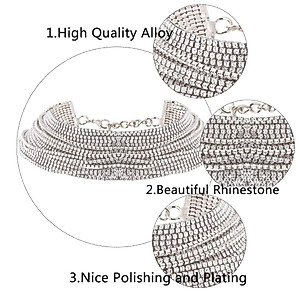 YERTTER Women Waterfall Rhinestone Chain Multilayered Chain Full Crystal Tight Sparkly Choker for Party Prom Vacation (Silver)