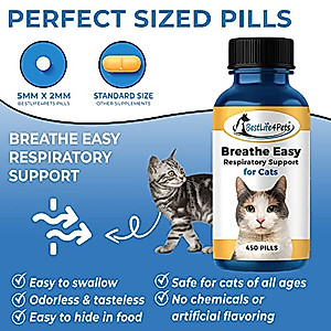 BestLife4Pets | Breathe Easy for Cat | Improve Your Cats Respiratory Systems and Breathing| Cat Antihistamine for Sneezing and Nose Congestion | 450 Pills