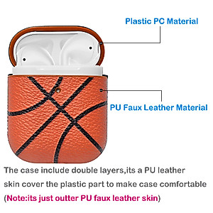 Tekcoo AirPods Case, [Front LED Visible] AirPods Accessories Cover Compatible with Apple Airpods 1 & AirPods 2 Protective PC Plastic Inner + PU Vegan Leather Pattern Skin & Keychain [Basketball]