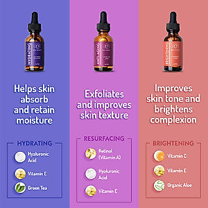 Eve Hansen Facial Serum Set | Vitamin C Serum, Hyaluronic Acid Serum, Retinol Serum | Hydrating and Anti-Aging Serum Set | 3x1 oz