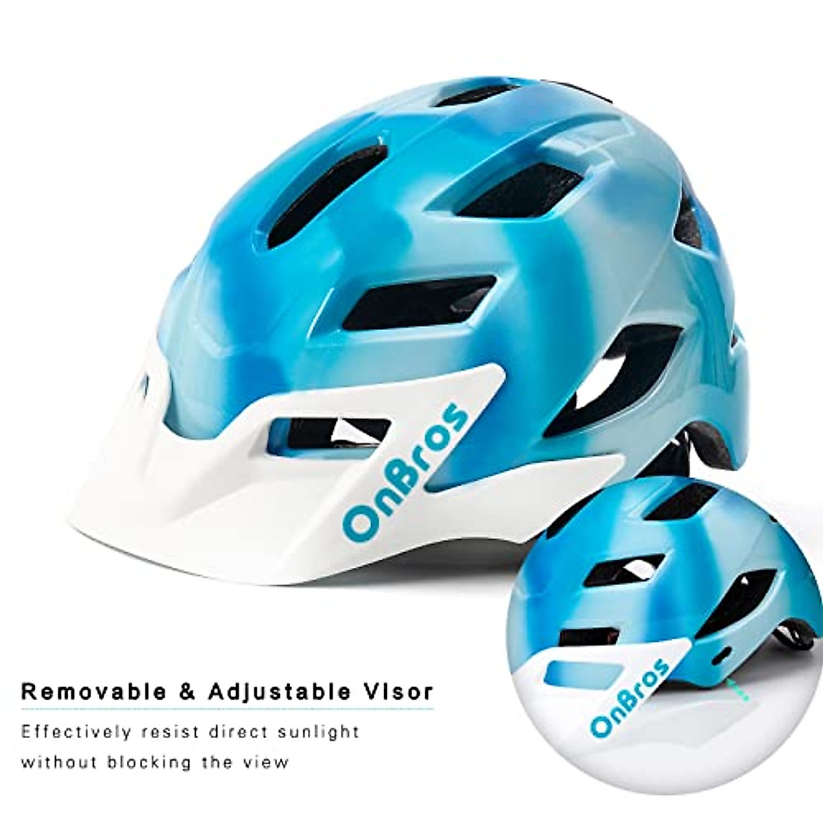 OnBros Kids Bike Helmet - Bike Helmet for 5-14 Boys or Girls with Visor, Children Bicycle Helmet for Skateboard Mountain Scooter Road Cycling, Lightweight and Adjustable 50-57CM