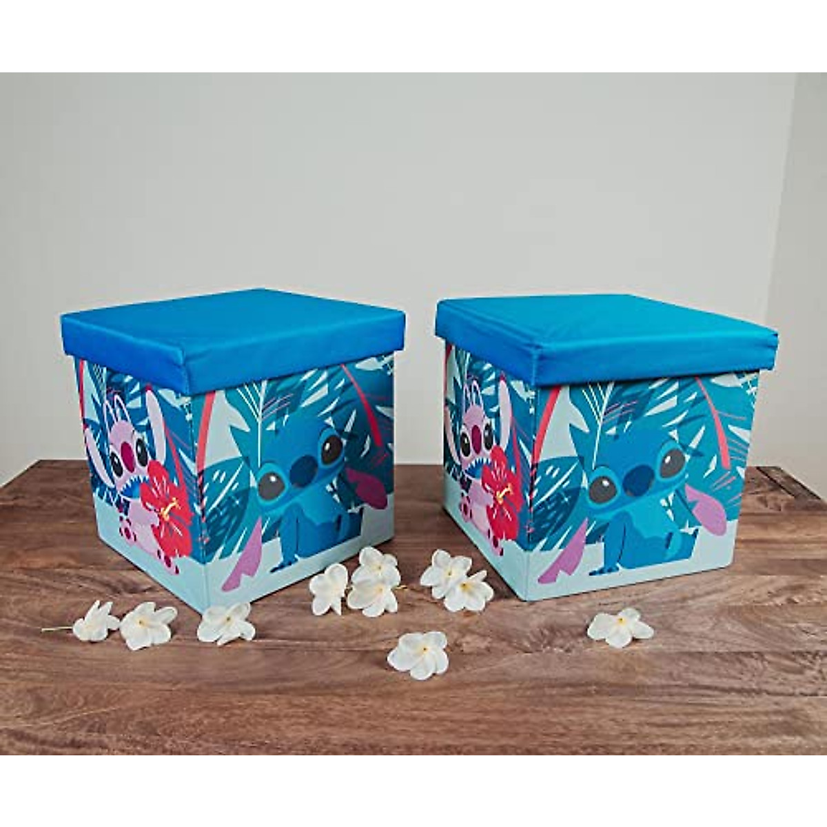 Disney Lilo & Stitch Characters Stitch and Angel 15-Inch Storage Bin Cube Organizers with Lids, Set of 2 | Fabric Basket Container, Cubby Cube Closet Organizer | Toys, Gifts And Collectibles
