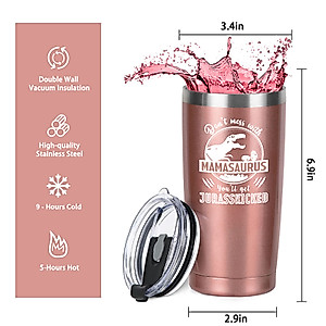Lifecapido Gifts for Mom - Don't Mess with Mama Saurus 20oz Tumbler, Mamasaurus Insulated Tumbler with Lids - Mom Gifts from Daughter Son for Birthday Christmas Mother's Day, Rose Gold