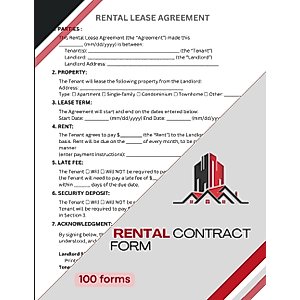 Rental Contract Form: Simple Rental Lease Agreement Forms Book | One agreement form per page | Residential Housing Agreement Log Book | Up to 100Forms | 8.5x11 Inch. Month-To-Month