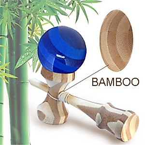 RQN Bamboo Kendama with Translucent Blue Ball with Extra String for Kids Teens Adults Festival Gift