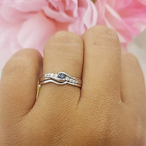 Dazzlingrock Collection 10k Blue Sapphire And White Diamond Women Bridal Engagement Wedding Ring Band Set, White Gold, Size 8.5