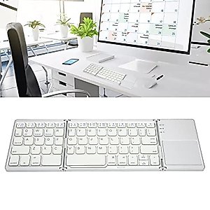 LMOLING Folding BT Keyboard, Wireless Portable Keyboard, 63 Keys Metal Ultra Thin Mini Folding Keyboard with Touchpad for Tablet Smartphones(Silver)