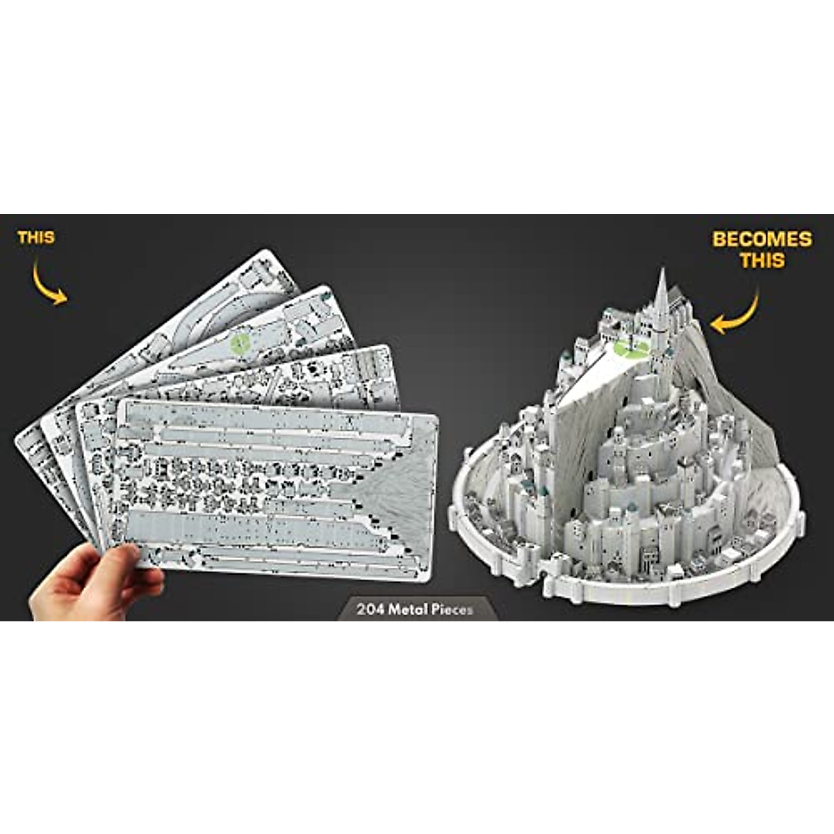 Fascinations Metal Earth Premium Series Lord of The Rings Minas Tirith 3D Metal Model Kit Bundle with Tweezers