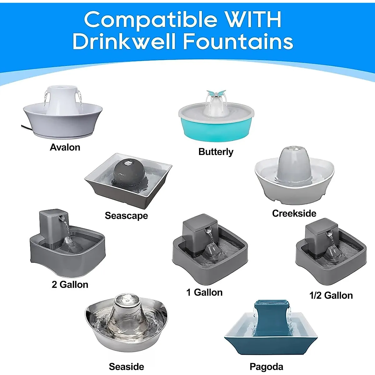 MyfatBOSS Cat Water Fountain Filter, Pre-Sponge Pet Fountain Filter & Replacement Carbon Filters Fit for Petsafe for Drinkwell Fountain-Gallon Avalon Pagoda Seascape Seaside Pet Fountains 8+8Pack