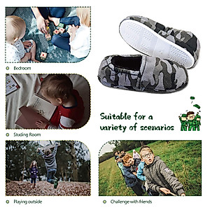 LA PLAGE Boys House Slippers with Cozy Memory Foam Slip On Camo House Shoes, Breathable Indoor Outdoor Warm Winter Home Slippers for Little Big Kids 3-4 US Grey