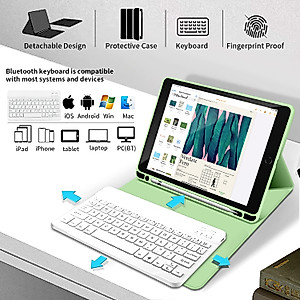 kenke Keyboard Case for iPad 9.7 inch 2018 (6th Gen) / iPad 2017 (5th Gen) / iPad Air 2/1, Lightweight Smart Cover with Pencil Holder, Magnetically Detachable Wireless Keyboard, Green