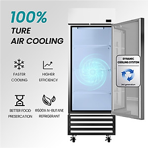 KICHKING 27" W Dynamic Cooling Commercial Refrigerator 23 Cu. Ft OmniSmart Temperature Control 33℉~41℉ Stainless Steel Reach-In Commercial Refrigerator Digital Thermostat LED Lighting 3 Shelves