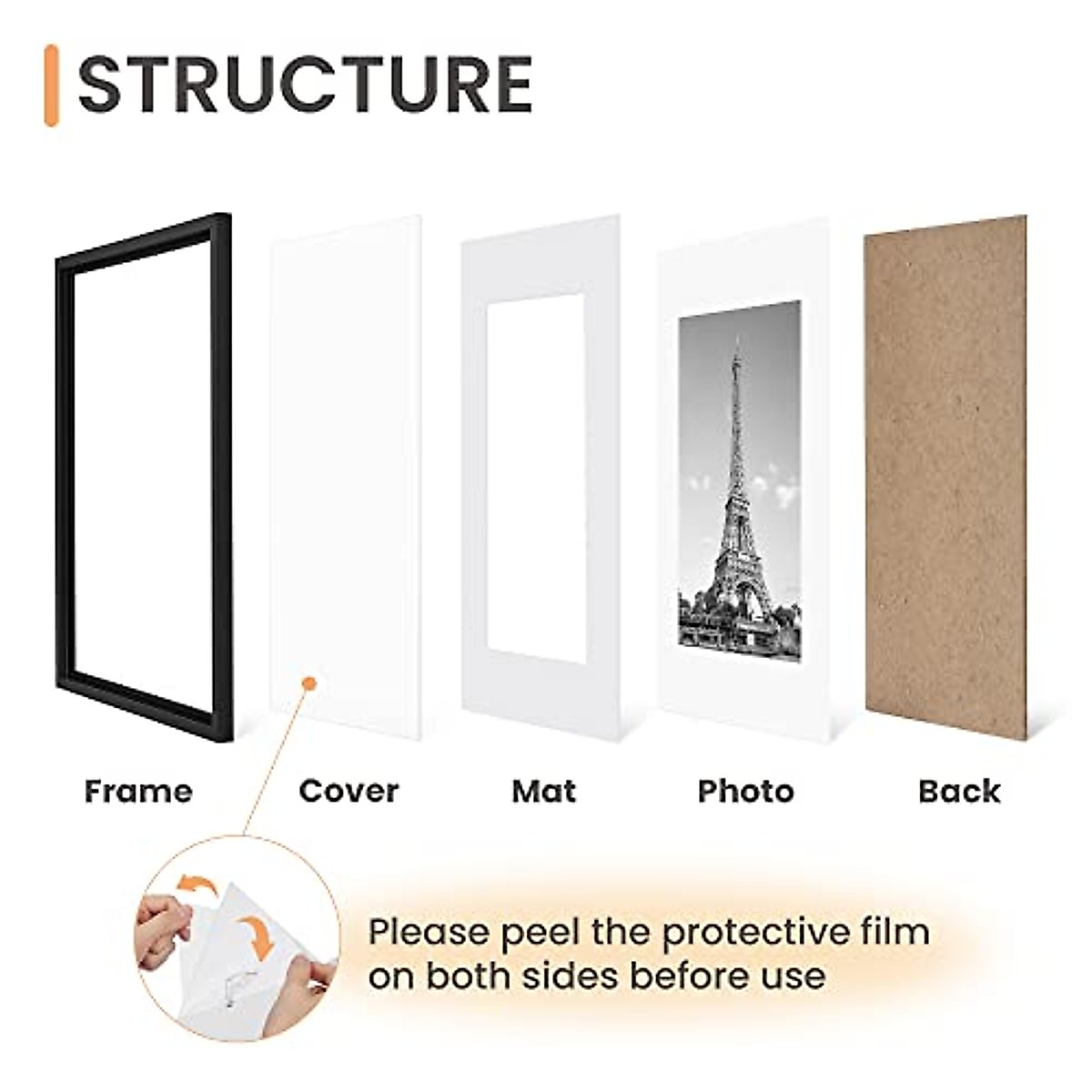 upsimples 16x20 Picture Frame Set of 5, Display Pictures 11x14 with Mat or 16x20 Without Mat,Wall Gallery Poster Frames,Black