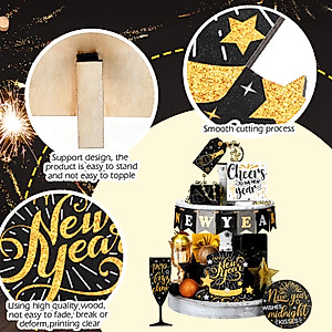 Umigy 14 Pcs Happy New Year Tiered Tray Decor 2025 Christmas Winter Table Decorations Star Formal Hat Wooden Signs New Year Rustic Decor Xmas Table Centerpieces for Home Kitchen Holiday