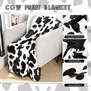 Uiifan 6 Pcs Cow Gifts for Women 20 oz Stainless Steel Tumbler Throw Blanket Sock Birthday Gifts for Animal Lover(Black Cow)