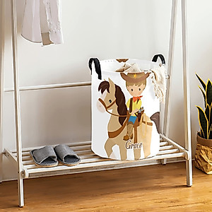 Western Cowboy Horse Personalized Laundry Basket Clothes Hamper Storage Handle Waterproof, Custom Collapsible Large Capacity , for Bedroom Bathroom Toy Decoration