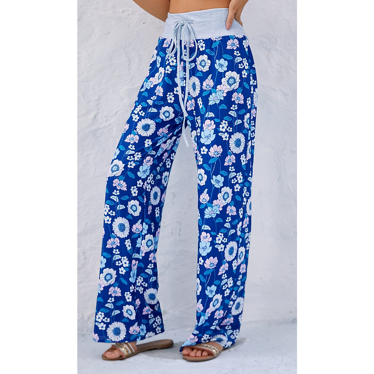 X-Image Womens Plus Size Yoga Sweatpants Wide Leg Pajamas Pants Comfy Drawstring Workout Joggers Pants Flower, XXX-Large