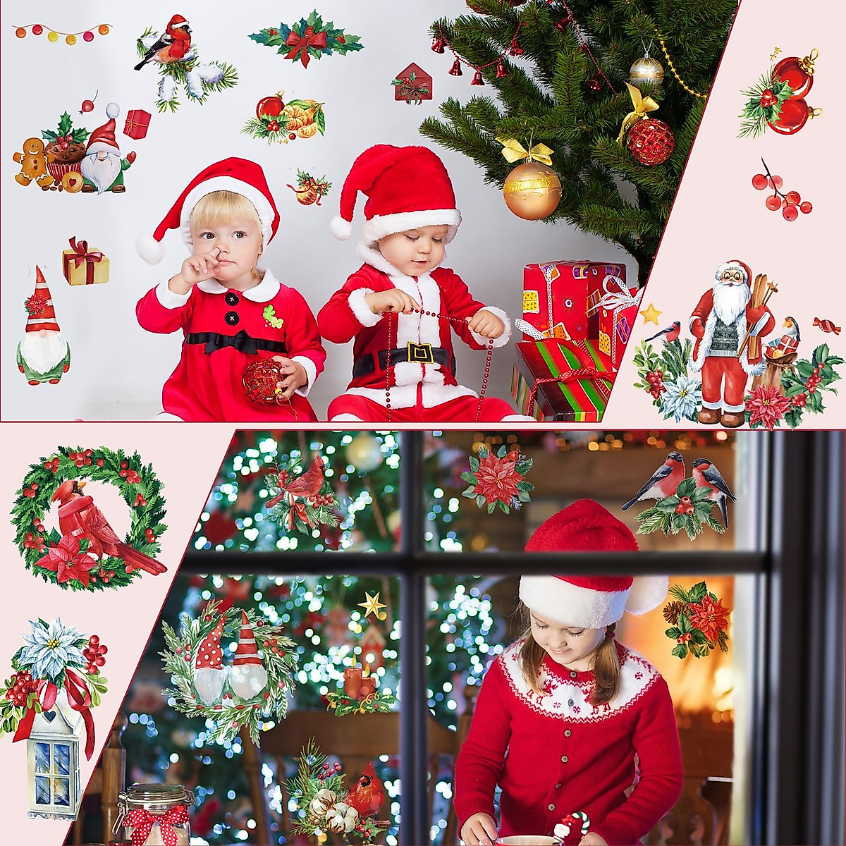 30 Sheets Christmas Rub on Transfers for Crafts and Furniture Xmas Santa Snowman Transfer Stickers Winter Floral Bird Rub on Decal for Home Office Paper Wood DIY Crafts,5.9 x 5.9 Inch