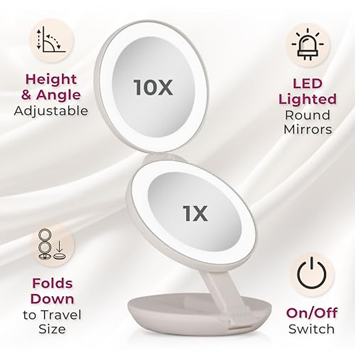 Zadro 4.5" Round LED Compact Mirror 10X/1X Travel Mirror with Lights and Magnification 3 AAA batteries LED Makeup Mirror