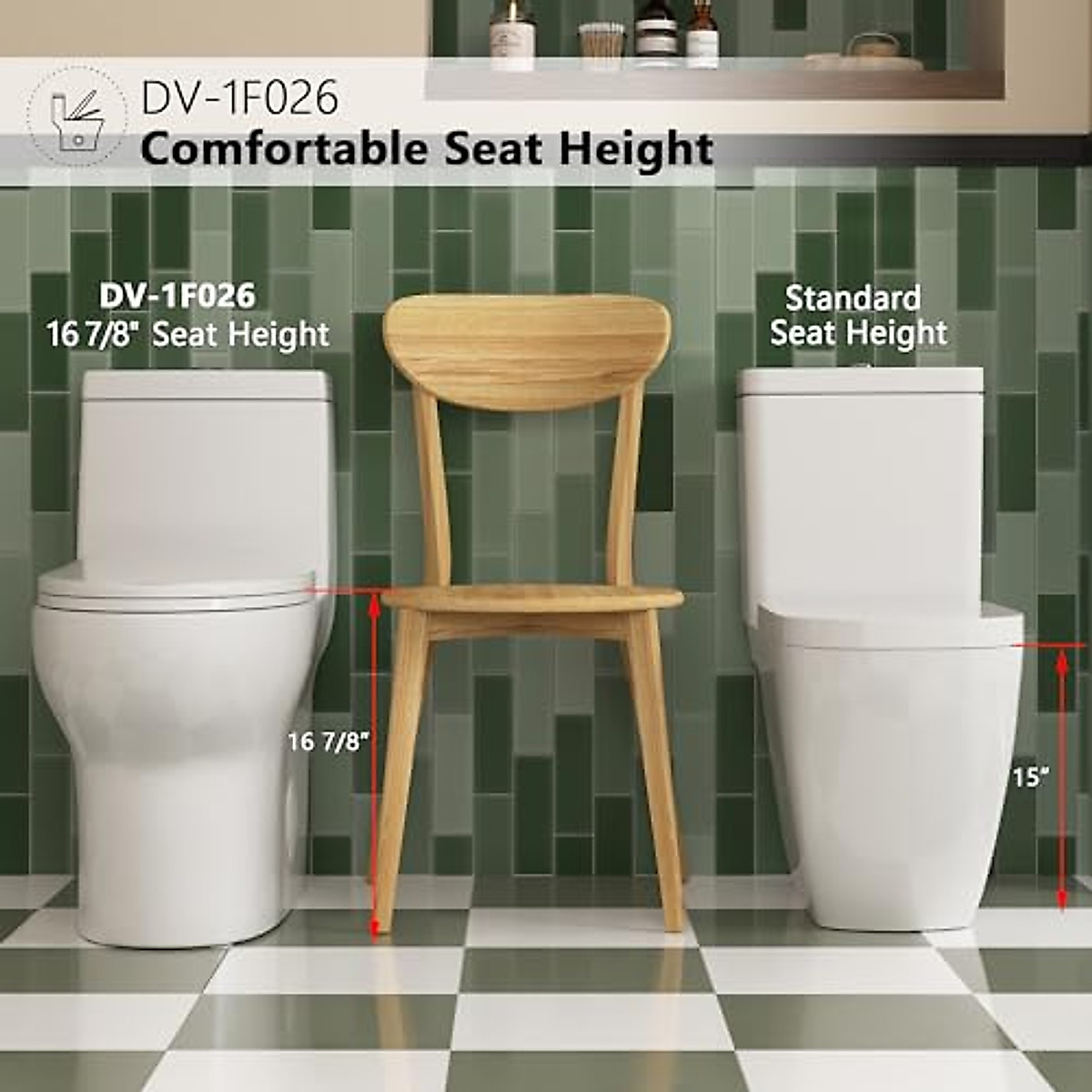 DeerValley DV-1F026 Ally Dual Flush Elongated Standard One Piece Toilet with Comfortable Seat Height, Soft Close Seat Cover, High-Efficiency Supply, and White Finish Toilet Bowl (White Toilet)