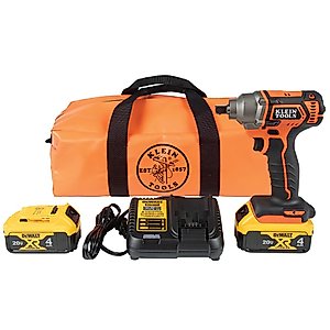 Klein Tools BAT20CW1 1/2-Inch Battery-Operated Impact Wrench Kit, Compact Design for Excellent Control in Tight Spaces