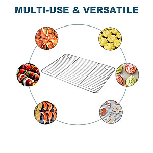 Baking Cooling Racks Set of 2, Stainless Steel Cooling Rack, Cookie Racks, Rectangle 9" x 11.8", Fit Quarter Sheet Pan, Cooking Racks for Toaster Oven, Frying, Roasting - Oven & Dishwasher Safe