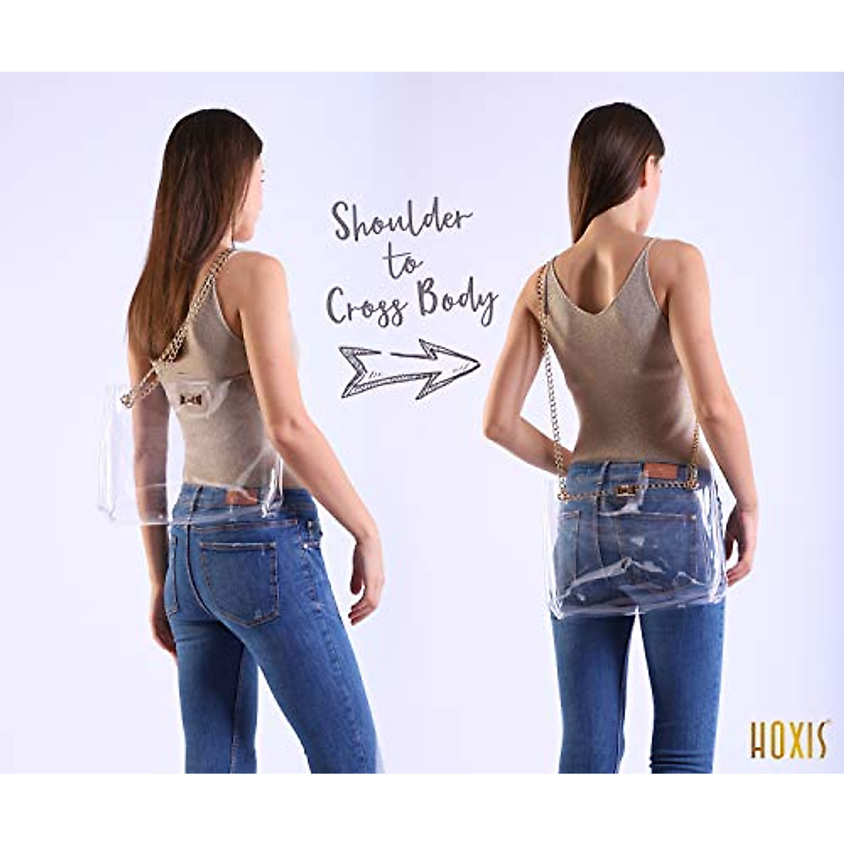 Multifunction Clear Chain Tote with Turn Lock Womens Shoulder Handbag (Clear)