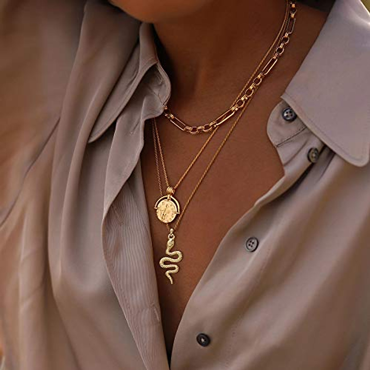 Sora Tuki Gold Snake Necklace Silver Snake Pendant Necklace Layered Snake Necklace for Women Serpent Gold Necklaces for Women Trendy Necklace Dainty Snake Jewelry