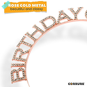 CORRURE Birthday Headband Rhinestone Tiara for Girls, Rose Gold Birthday Crown Headpiece, Party Hair Accessories for Girls and Women, Sweet 16, 18th, 21st, 25th, Any Other Bday Party Decorations Supplies