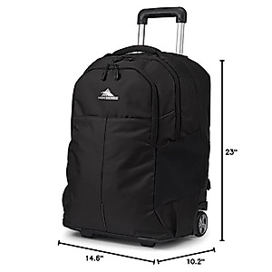 High Sierra Powerglide Pro Wheeled Backpack with 360 Degree Reflectivity, Telescoping Handle, Dual Side Pockets, and Laptop Sleeve, Black