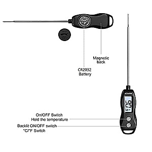 BRAPILOT Digital Food Meat Candy Thermometer - FT200 Instant Read Probe Thermometer Backlit Auto Off Waterproof for Cooking BBQ Kitchen Grill Milk (Black Color)