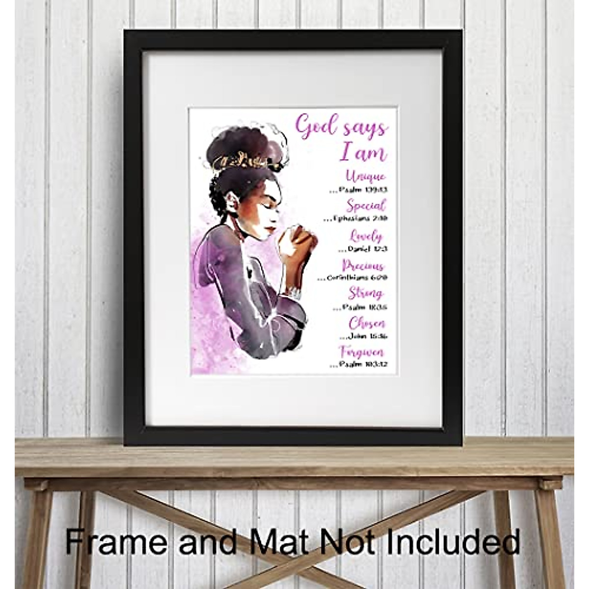Inspirational African American Women Bible Verse Wall Art - Motivational Decor Poster for Black Girls, Teens Bedroom, Living Room, Dorm Apartment - Religious Christian Scripture Encouragement Gifts
