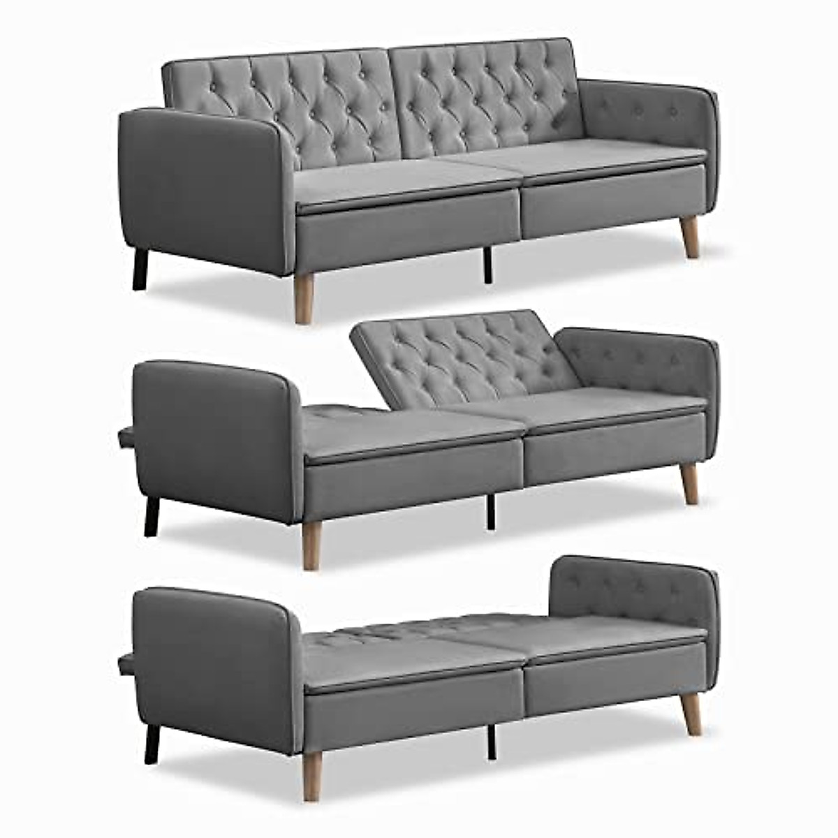 ZAFLY Couch Bed, 76.8'' Loveseat Bed Couches for Living Room, Futon Sofa Deep Seat Beds with Soft Ice and Snow Velvet Sturdy Sleeper Small Space, Bedroom, Apartment, Dorm Light Grey