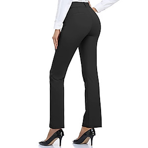 DAYOUNG Women's Yoga Dress Pants Work Office Business Casual Slacks Stretch Regular Straight Leg Pants with Pockets Y68A-Black-S
