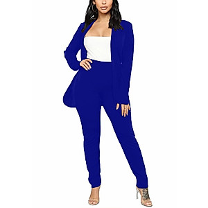 Womens Plus Size 2 Piece Blazer Set Casual Long Sleeve Business Blazer and Pant Suits Office Outfits Navy