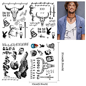 12 Sheet Halloween Temporary Face Tattoos Set - Costume Accessories for Women and Men