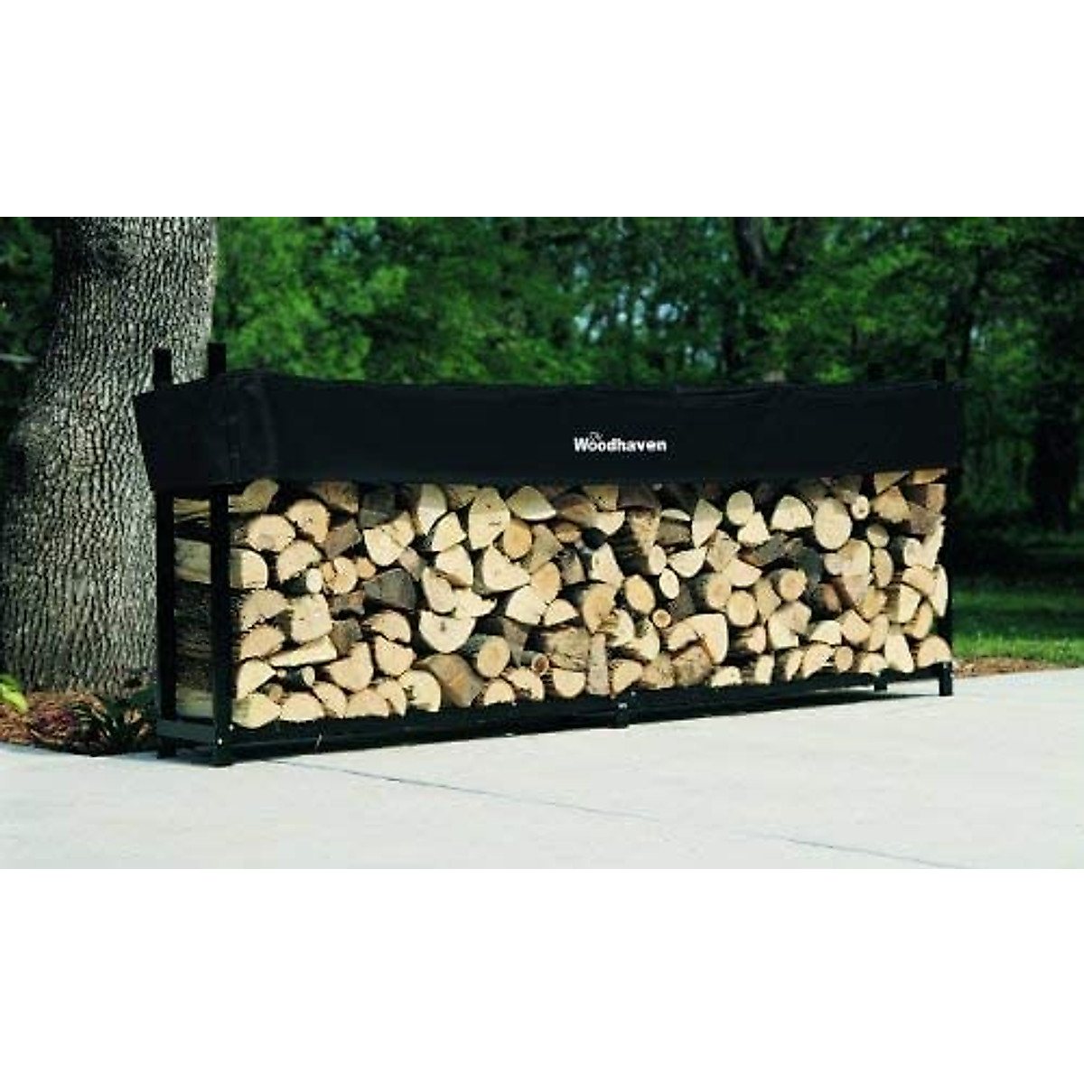Woodhaven 10 Foot Black Firewood Log Rack With Optional Seasoning Cover - Made In The USA - Lifetime Structural Warranty - Steel Outdoor Rack with Black Texture Powder Coat Finish (Cover)