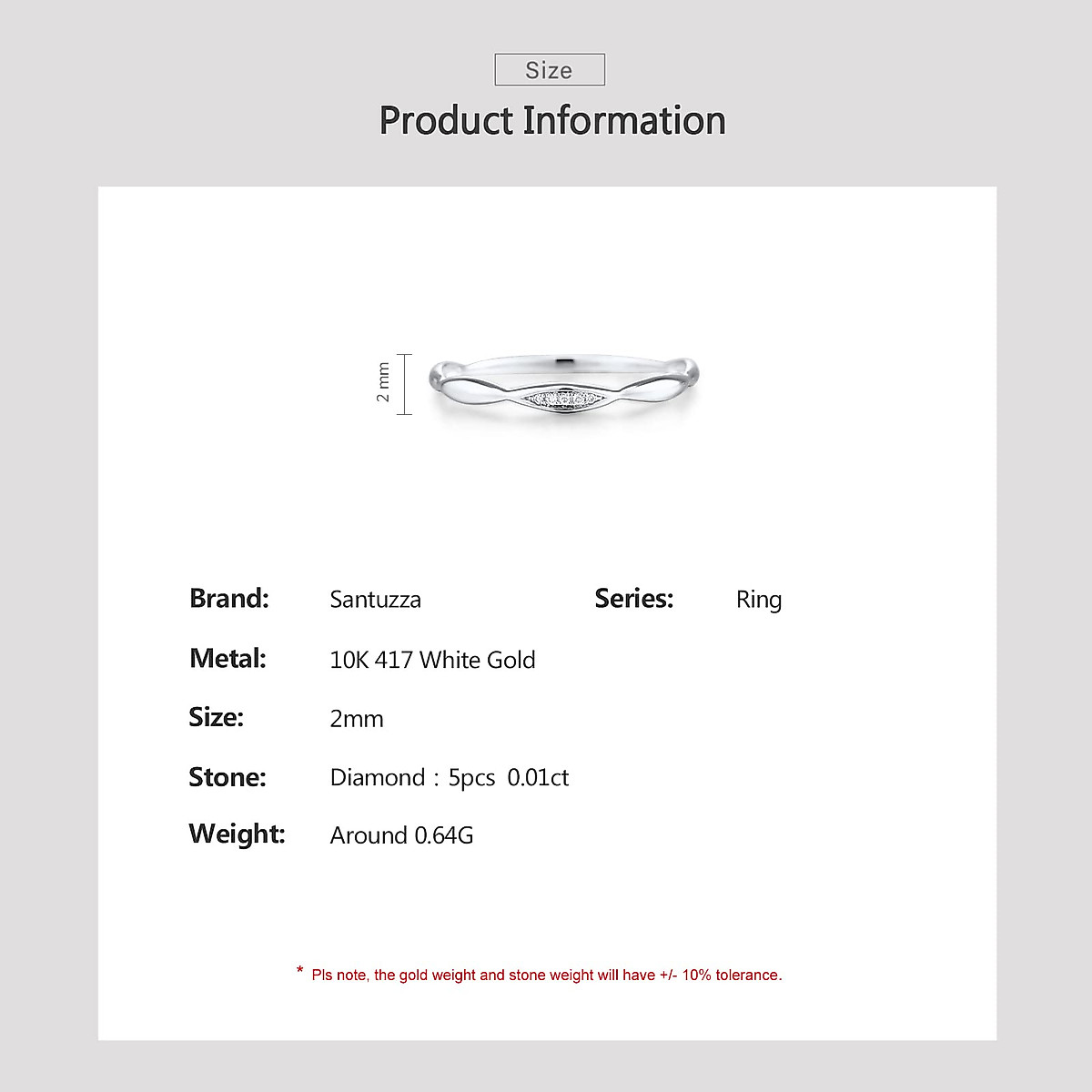 Santuzza 10K White Solid Gold Genuine Diamond Dainty Twisted Stacking Ring for Women (9)