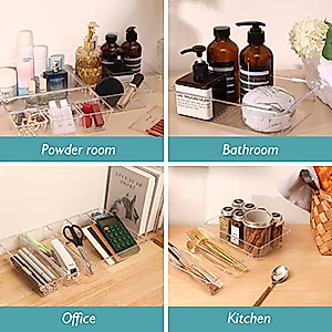 QUEFE 25 PCS Drawer Organizer Set, 4-Size Clear Plastic Drawer Organizers Trays Bathroom Organizers Dresser Storage Bins Separation Box for Makeup, Jewelries, Gadgets, Bathroom, Office, Bedroom