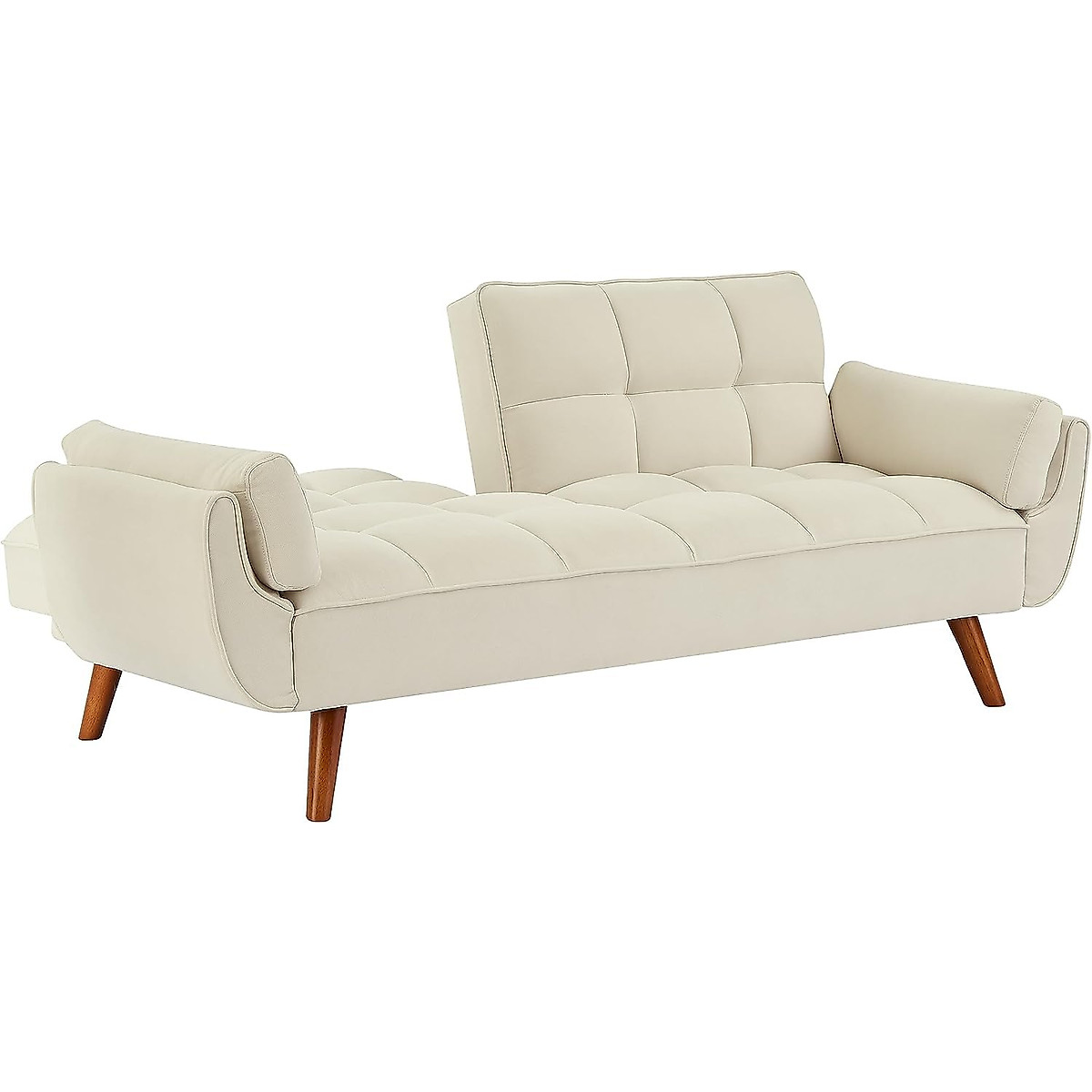 Modern Convertible Tufted Futon Sofa Bed Split Adjustable Backrest Loveseat Sofabed W/Removable Padded Armrests and Wood Legs for Living Space/Guest Room