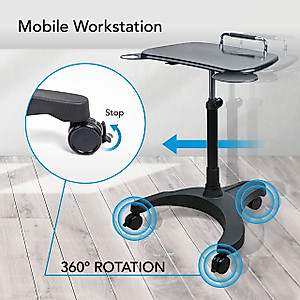 EHO Mobile Laptop Standing Desk Carts on Wheels, Pneumatic, Height Adjustable Rolling Stand, Sit to Stand Computer Cart, Classics XL Workstation for Home, Office, Medical and School Classroom