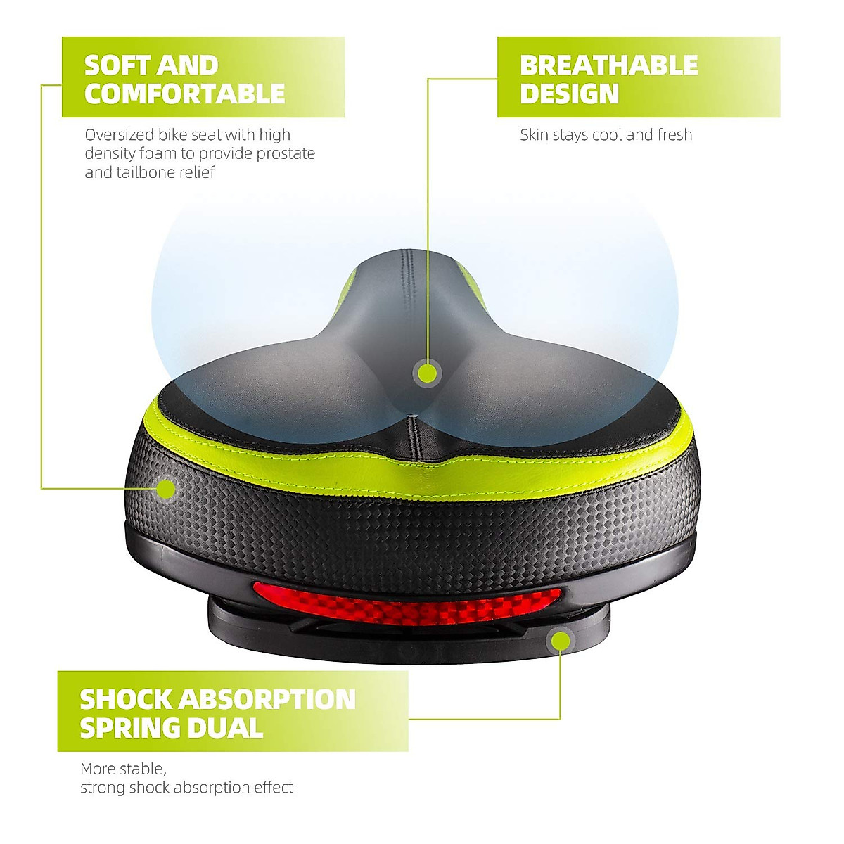 Roguoo Bike Seat, Most Comfortable Bicycle Seat Dual Shock Absorbing Memory Foam Waterproof Bicycle Saddle Bike Seat Replacement with Refective Tape for Mountain Bikes, Road Bikes