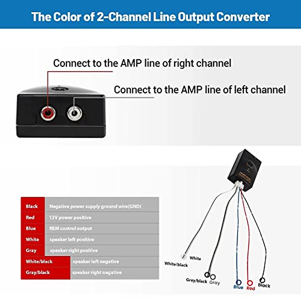 NuIth Car Radio Stereo High to Low Converter Wire Adapter 2-Channel Adjustable Amplifier Subwoofer Interface w/Remote Turn On RCA Car Line Output Wire Cable