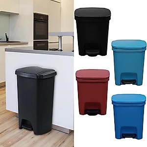 10l Trash Can Step-On Trash Can with Lid Plastic Kitchen Waste Bin Odor Protection Hands Free with Garbage Bag Rings (D)